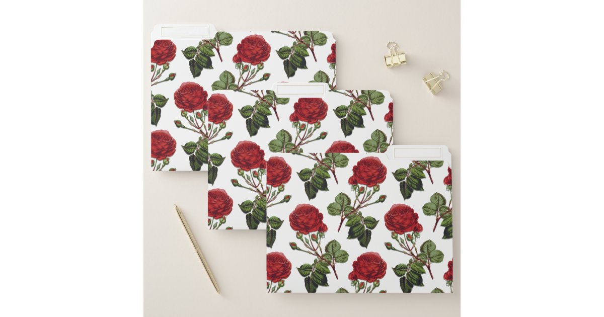 Red Long Stem Rose Pattern File Folder | Zazzle