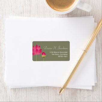 Red lotus flower blossom green return address label | Zazzle