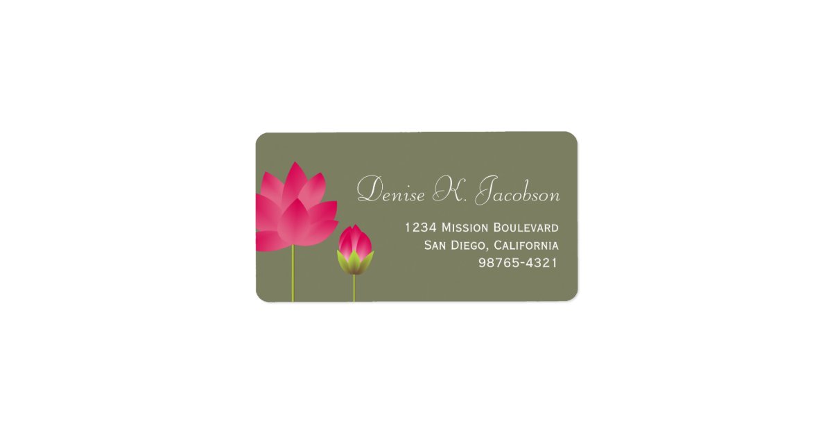 Red lotus flower blossom green return address label | Zazzle