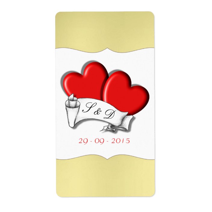 Red Love Hearts Scroll Tattoo Gold Labels | Zazzle.com