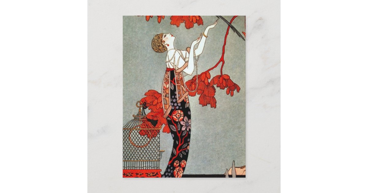 Red Madame Art Deco Design Postcard | Zazzle