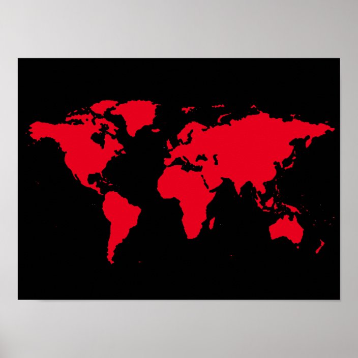 red map of world on black poster | Zazzle.com