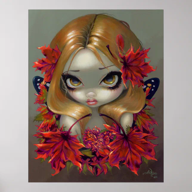Red Maple Fairy ART PRINT autumn leaves fantasy | Zazzle