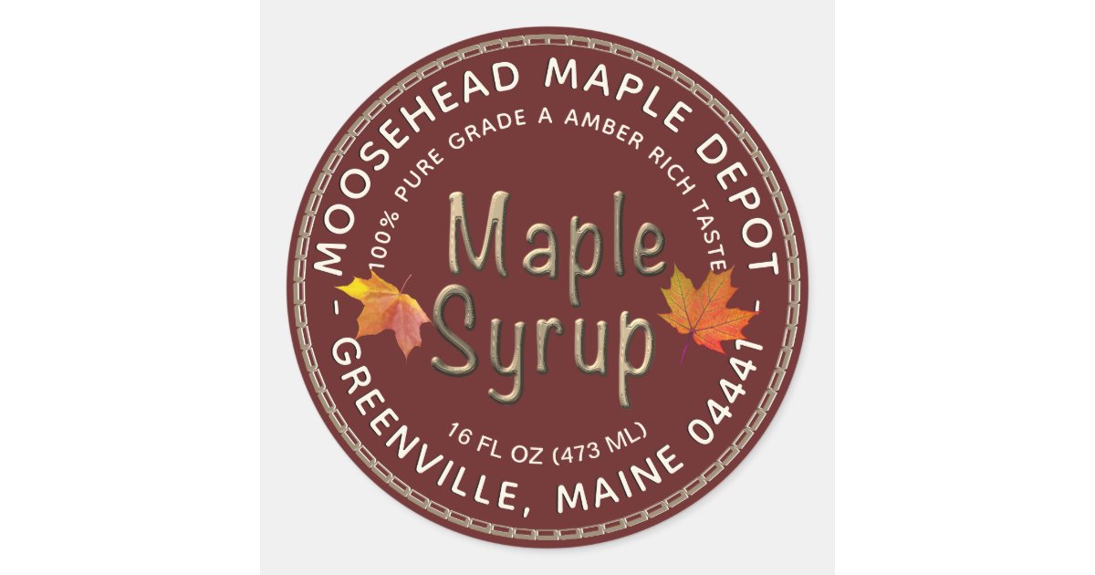 Red Maple Syrup Autumn Maple Leaves with Border Classic Round Sticker ...