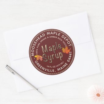 Red Maple Syrup Autumn Maple Leaves with Border Classic Round Sticker ...