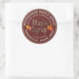 Red Maple Syrup Autumn Maple Leaves with Border Classic Round Sticker ...