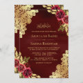 Red Maroon Floral Gold Lace QR Code Muslim Wedding Invitation | Zazzle