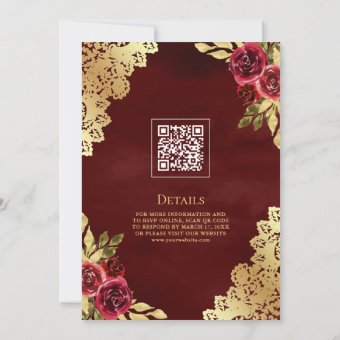 Red Maroon Floral Gold Lace QR Code Muslim Wedding Invitation | Zazzle