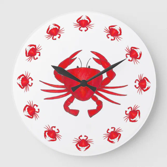 Red Maryland Crab Beach House Bedroom Bathroom Large Clock | Zazzle