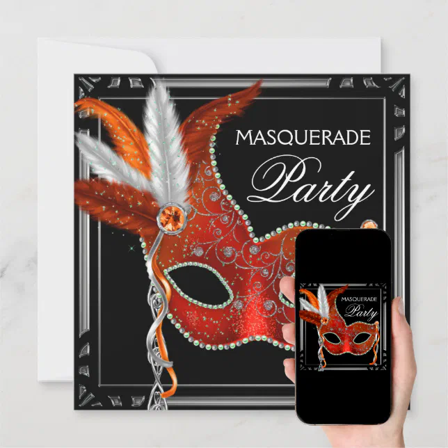 Red Mask Black Red Masquerade Party Invitation | Zazzle