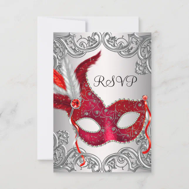 Red Mask Masquerade Party RSVP | Zazzle