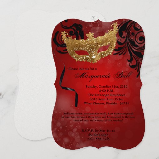 Red Masquerade Ball Mask Costume Halloween Part Invitation | Zazzle