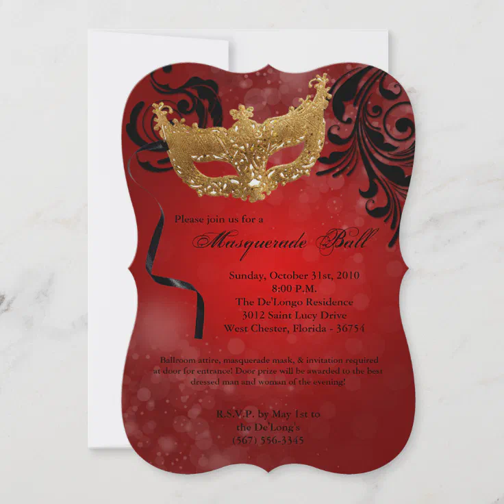 Red Masquerade Ball Mask Costume Halloween Part Invitation | Zazzle