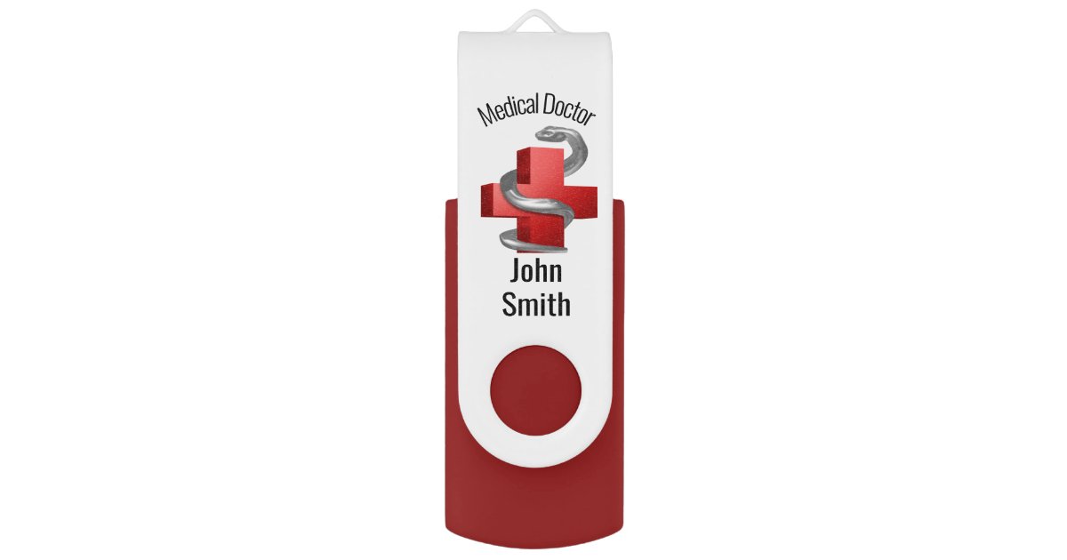 Red Medical Cross Silver Serpent Snake Symbol Flash Drive | Zazzle
