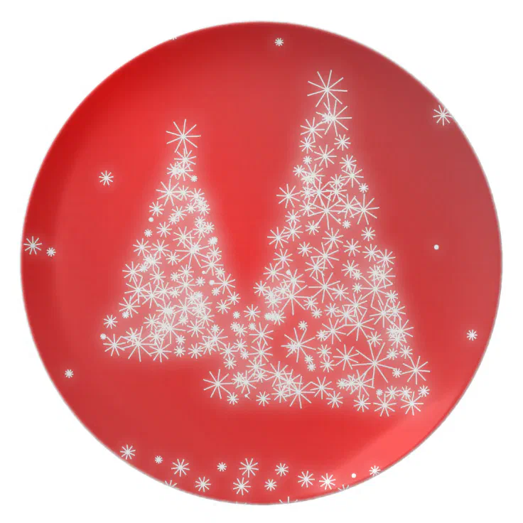 Red Melamine Christmas Plates Lighted Trees | Zazzle
