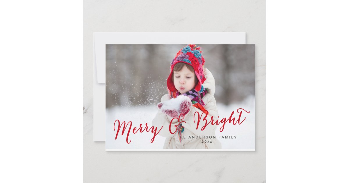 Red Merry and Bright Photo Holiday Card | Zazzle