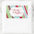 Red Merry & Bright Typography w/ Diagonal Stripes Rectangular Sticker ...