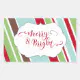 Red Merry & Bright Typography w/ Diagonal Stripes Rectangular Sticker ...