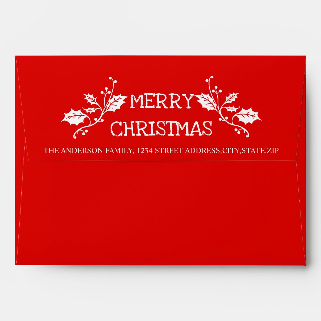 Red Merry Christmas Holiday Mailing Envelope | Zazzle