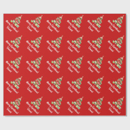 Red Merry Christmas Tree wrapping paper | Zazzle