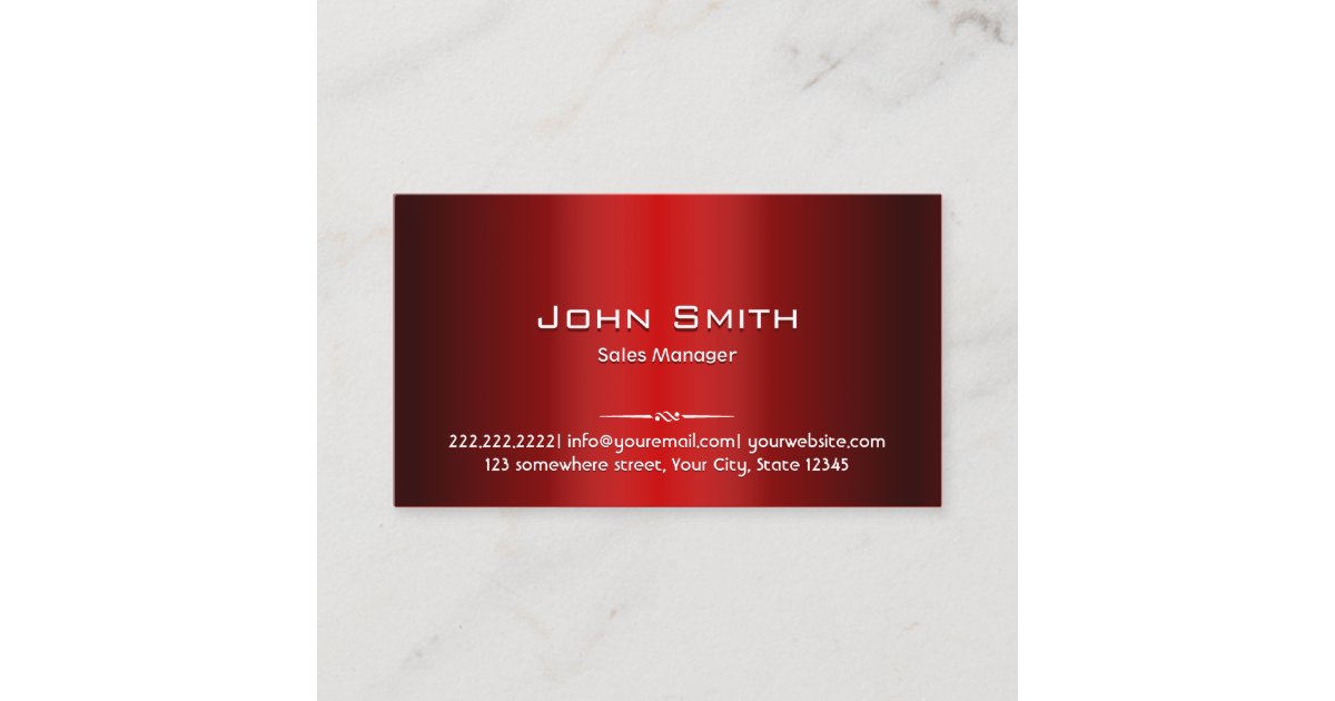 Red Metal Sales Manager Business Card | Zazzle