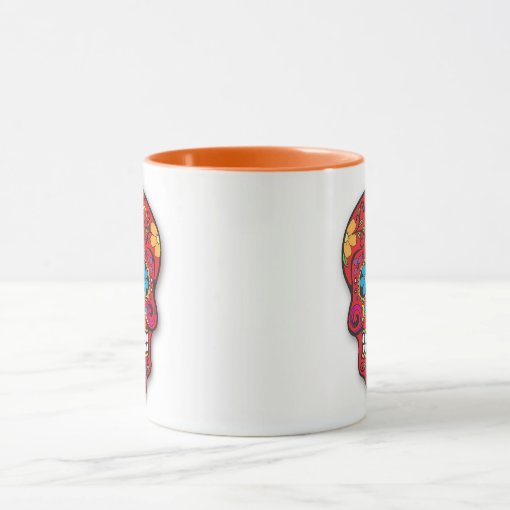 Red Mexican Sugar Skull Day of the Dead Mug | Zazzle