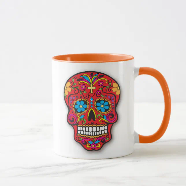 Red Mexican Sugar Skull Day of the Dead Mug | Zazzle