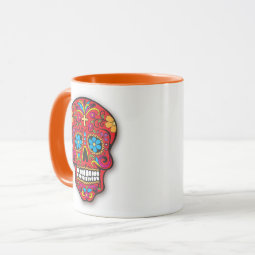 Red Mexican Sugar Skull Day of the Dead Mug | Zazzle