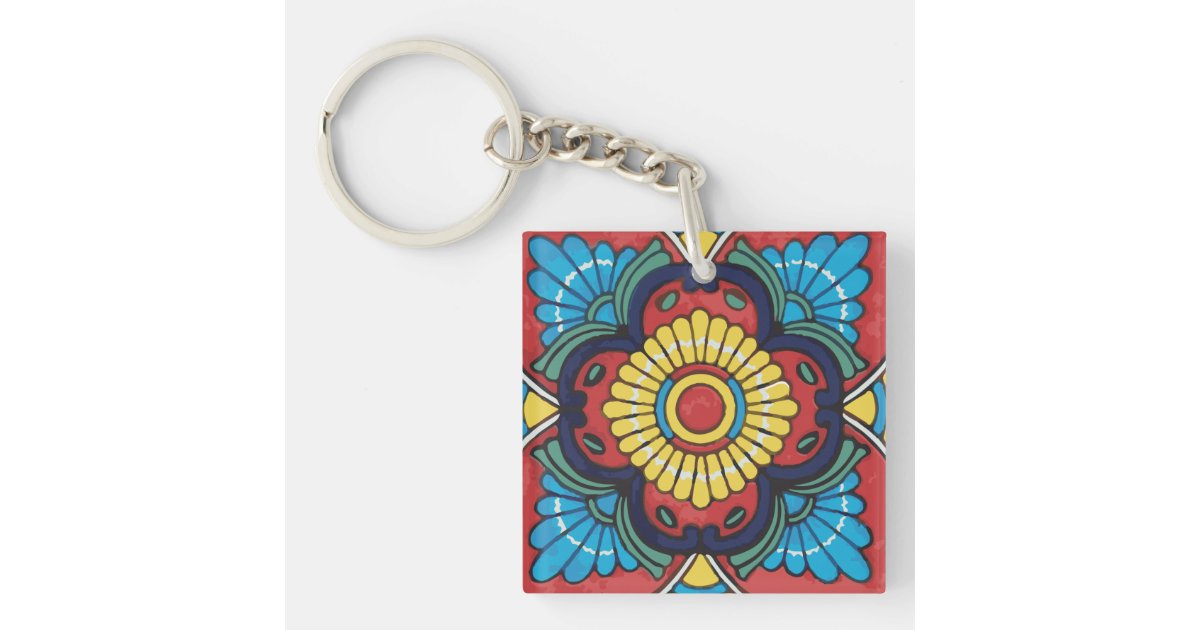 Red Mexican Talavera Tile pottery Keychain | Zazzle