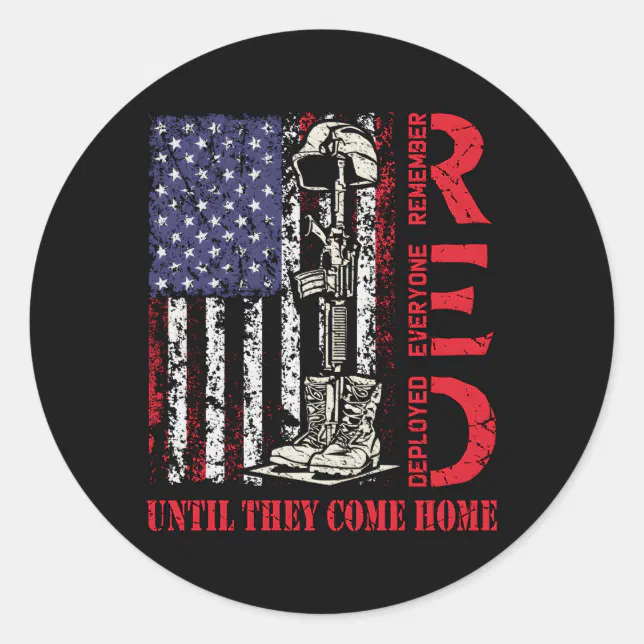 Red Military Remember Everyone Deployed Usa Flag Classic Round Sticker ...