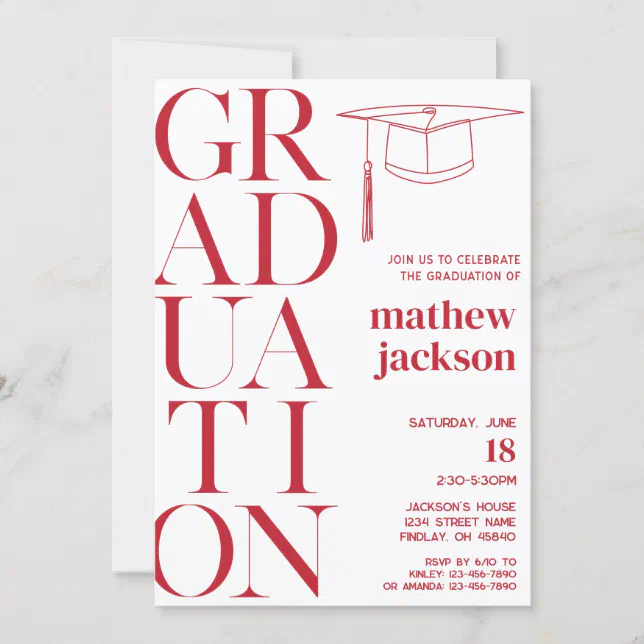 Red Minimalist '24 Graduation Party Personalized Invitation | Zazzle