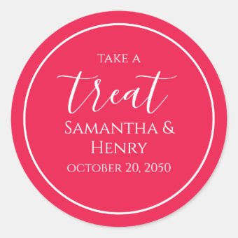 Red Minimalist Wedding Engagement Calligraphy Classic Round Sticker ...