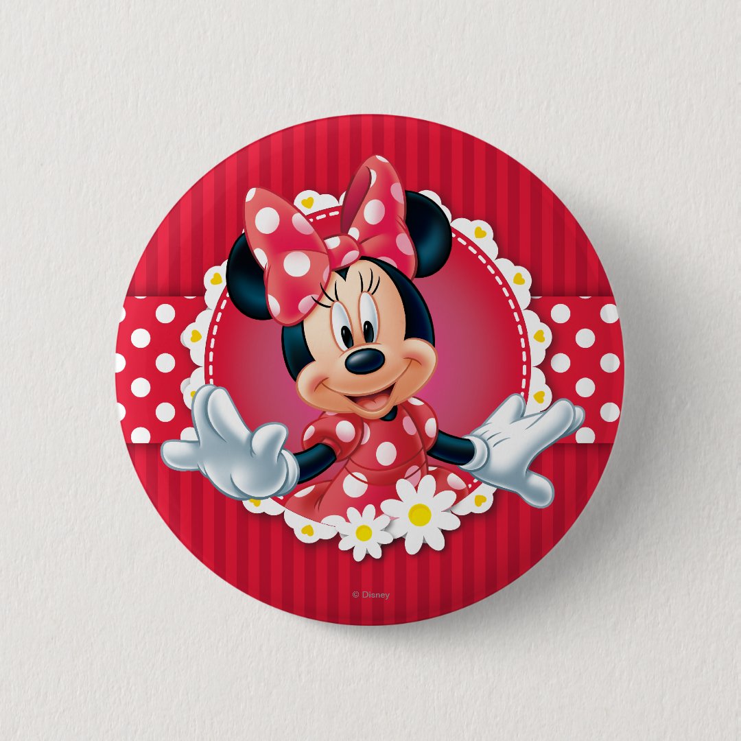 Red Minnie | Flower Frame Pinback Button | Zazzle