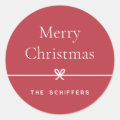 Red | Modern Bow Simple Minimal Christmas Classic Round Sticker | Zazzle
