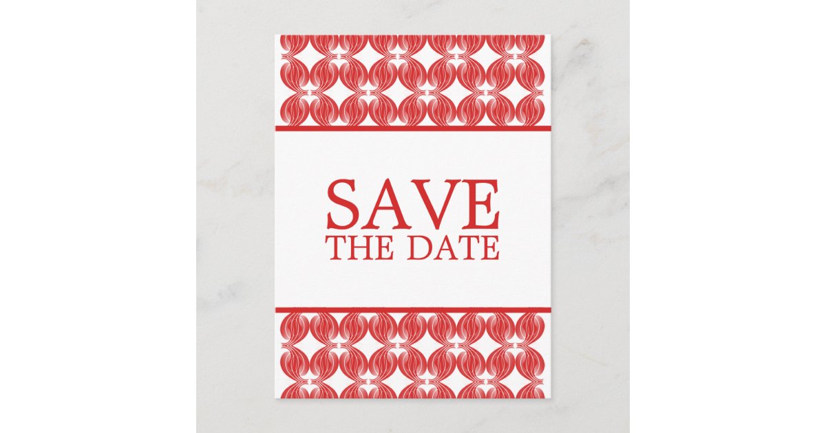 Red Modern Deco Save the Date Postcard | Zazzle