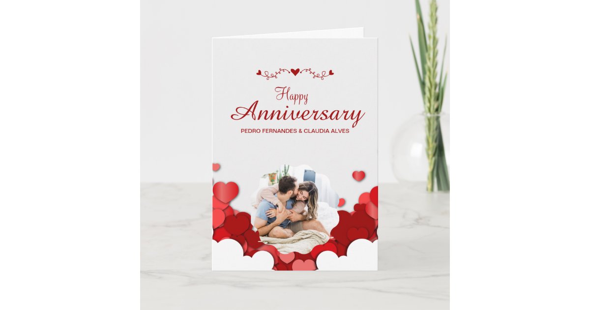 Red Modern Happy Anniversary Folded Greeting Card | Zazzle