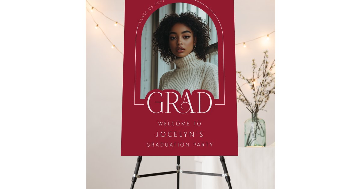 Red Modern Minimalist Photo Grad Party Welcome Foam Board | Zazzle