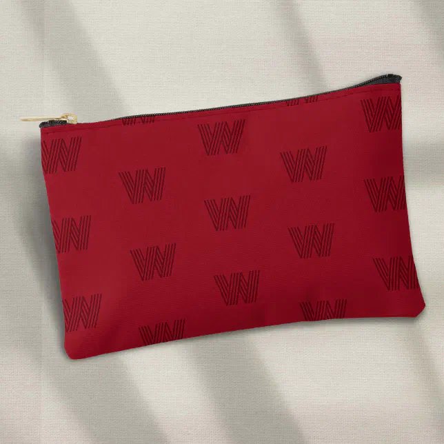 red modern monogrammed accessory pouch | Zazzle