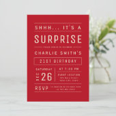 Red Modern Simple Typography Surprise Birthday Inv Invitation | Zazzle