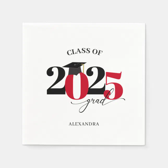 Red Modern Typography Class of 2025 Graduate Napkins | Zazzle