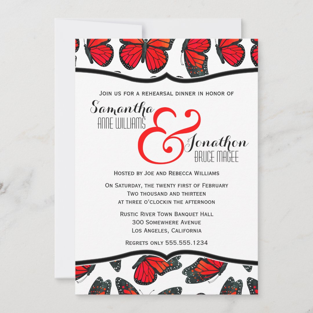 Red Monarch Butterfly Reheasal Dinner Invitation | Zazzle