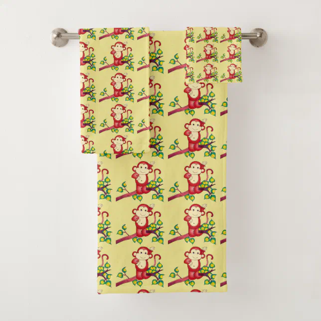 Red Monkey Pattern Bath Towel Set | Zazzle