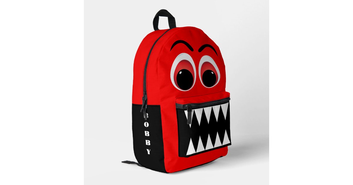 Red Monster Big Eyes and Jagged Teeth Personalised Printed Backpack ...