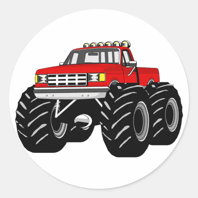 RED MONSTER TRUCK CLASSIC ROUND STICKER | Zazzle
