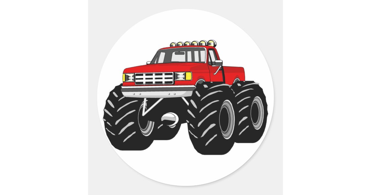 RED MONSTER TRUCK CLASSIC ROUND STICKER | Zazzle