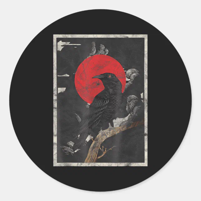 Red Moon Raven Black Crow Classic Round Sticker | Zazzle