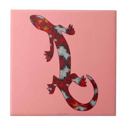 Red Mosaic Pattern Gecko Lizard Reptile Art Tile | Zazzle