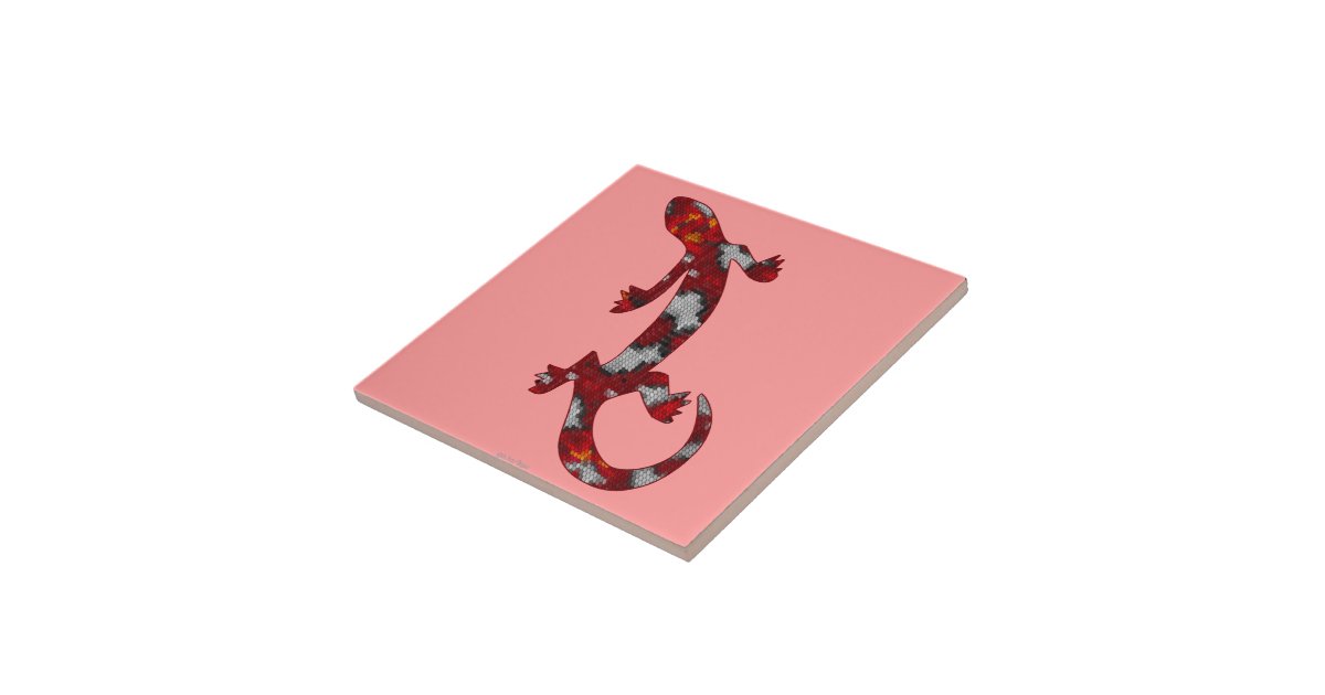 Red Mosaic Pattern Gecko Lizard Reptile Art Tile | Zazzle
