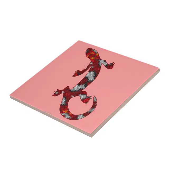 Red Mosaic Pattern Gecko Lizard Reptile Art Tile | Zazzle