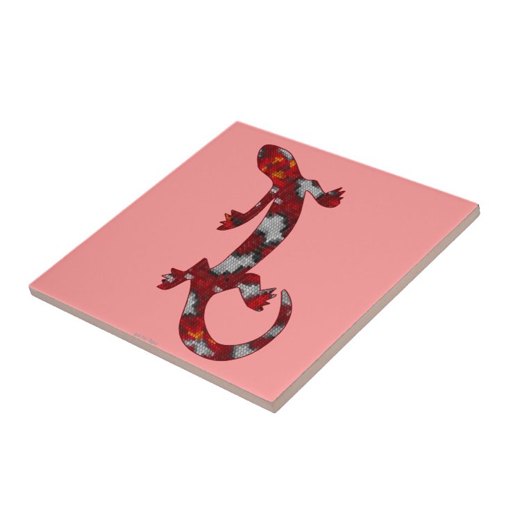 Red Mosaic Pattern Gecko Lizard Reptile Art Tile | Zazzle